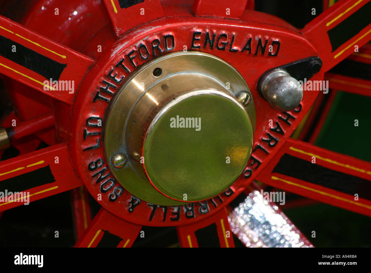 Hub of wheel on model steam powered traction engine showing detail and ...