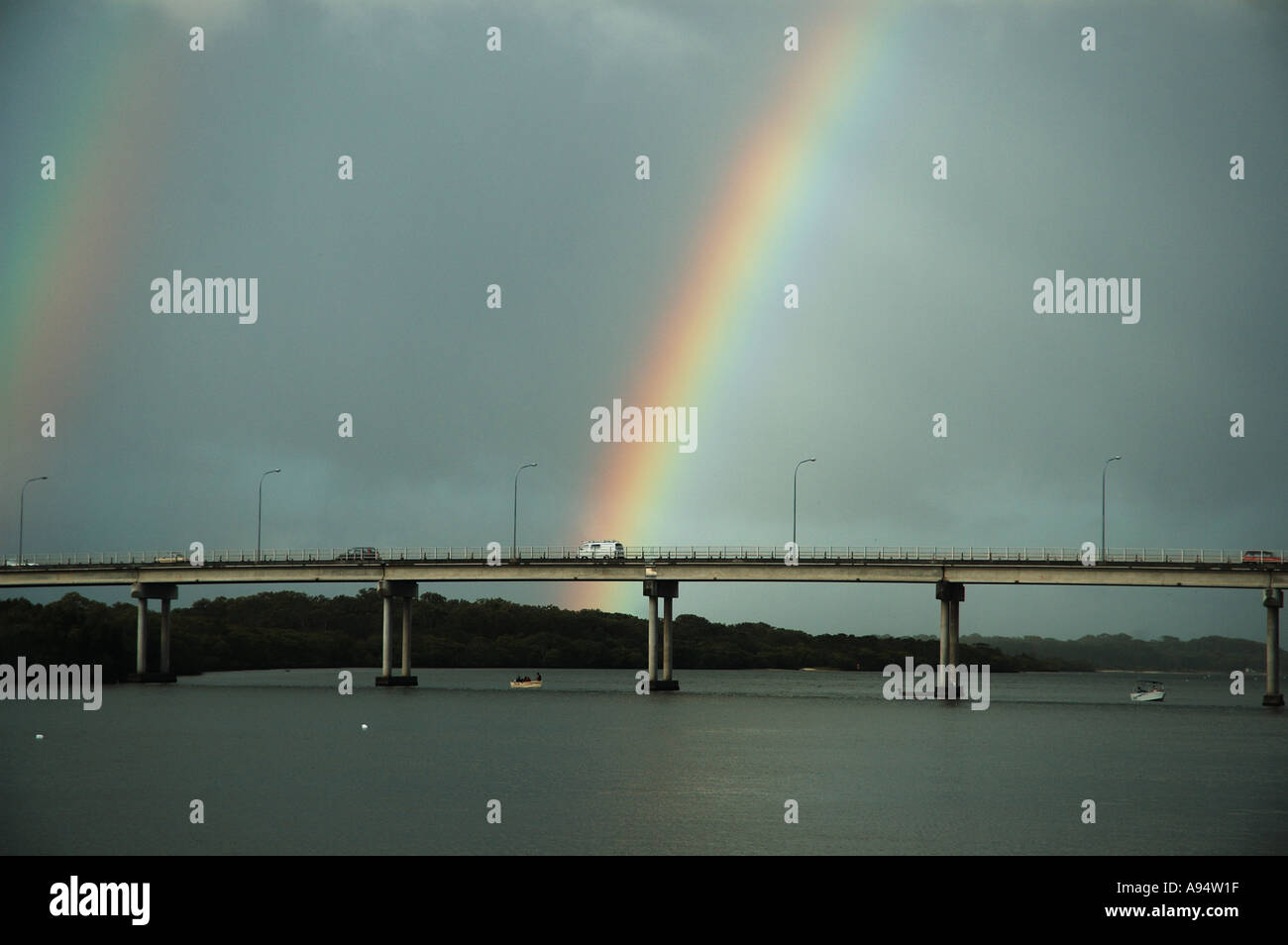 Rainbow over Maroochy river bridge Queensland Australia Stock Photo - Alamy