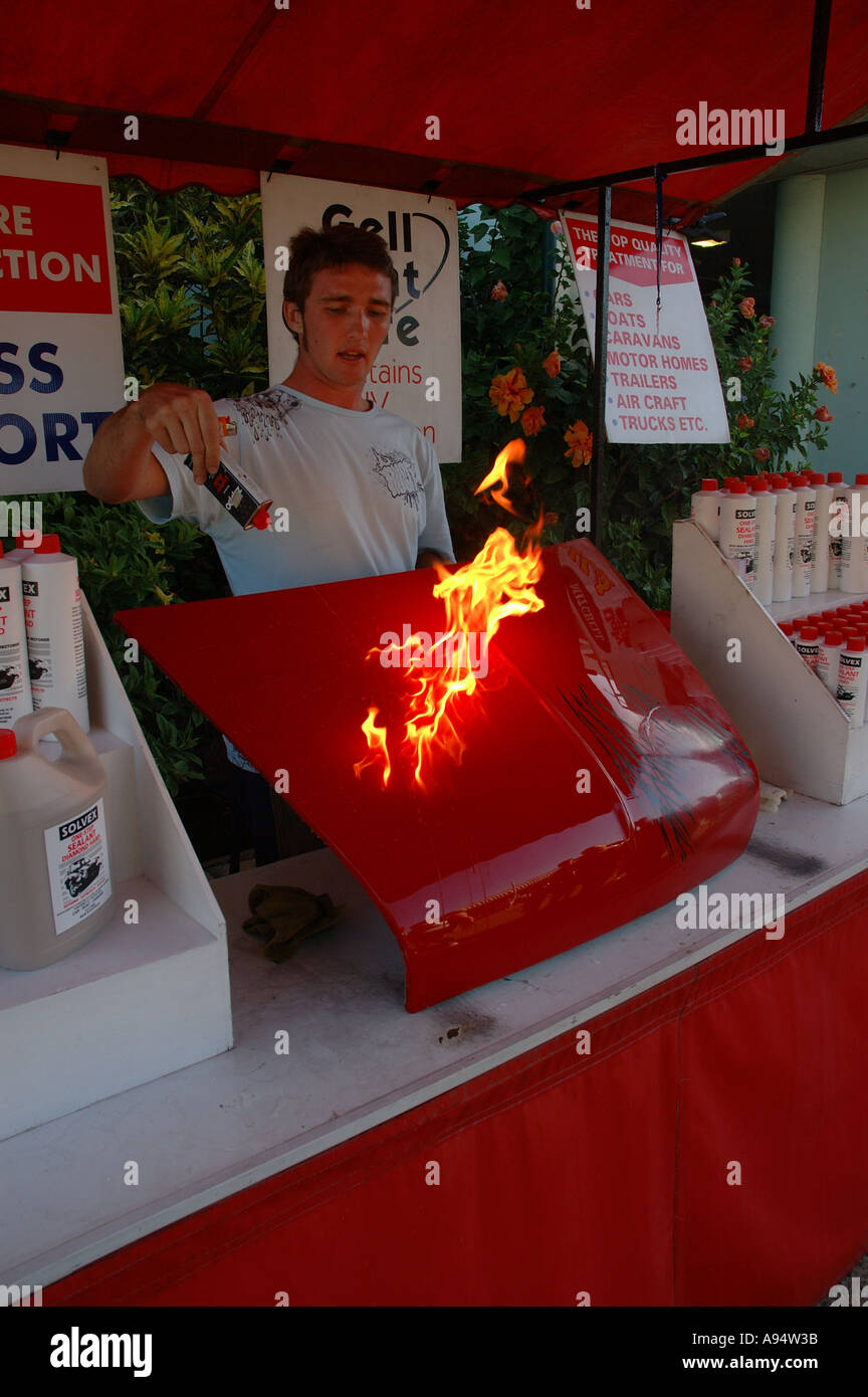 Salesman demonstrates Solvex Australian made car polish dsca 2359 Stock ...