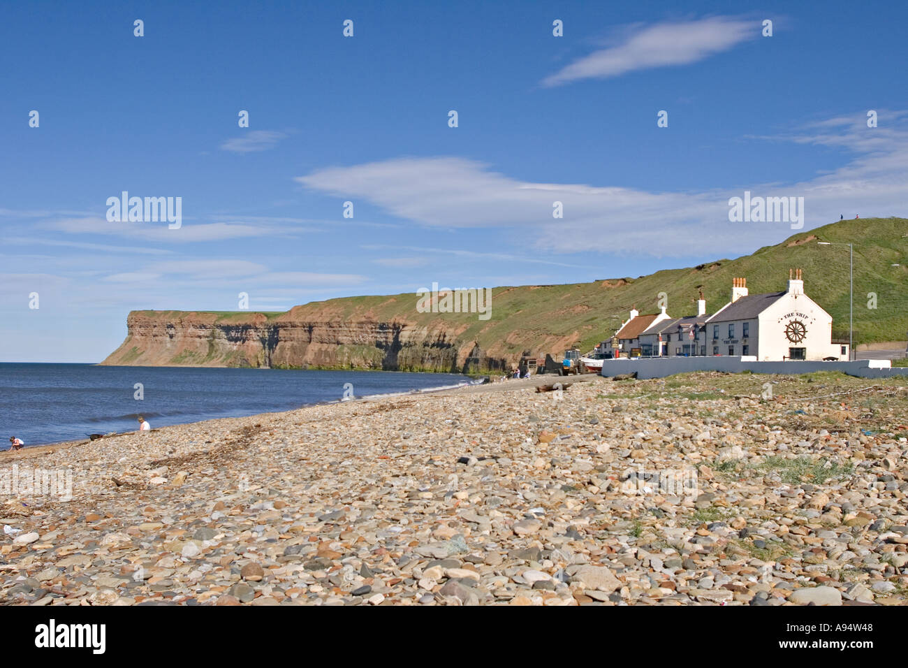 Saltburn Ship Inn and Hunt Cliff from beach UK Stock Photo - Alamy