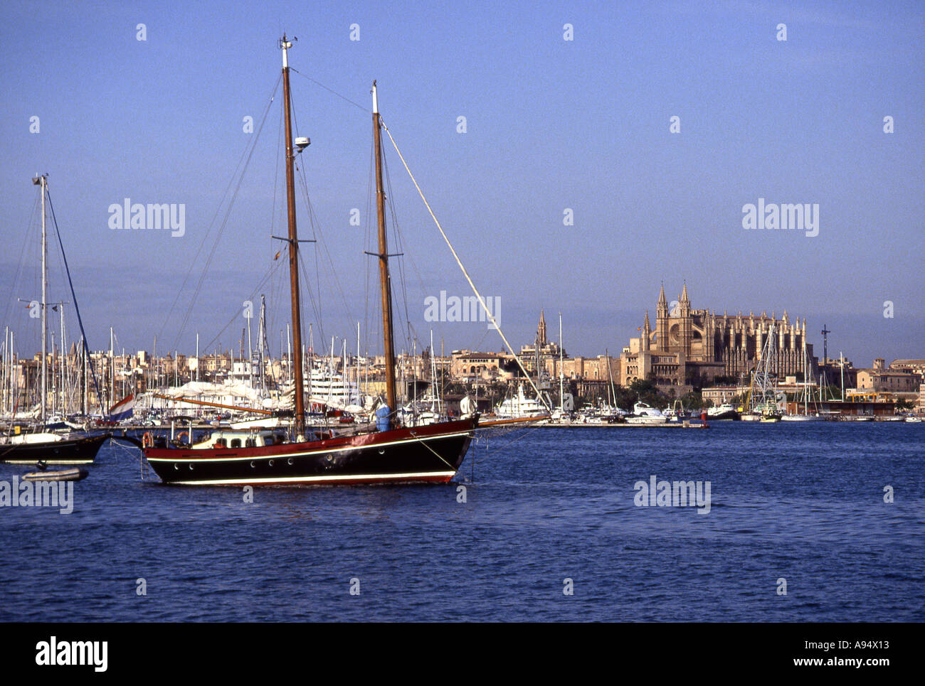 Palma Cathedral viewed from the sea in Palma bay looking north Stock ...