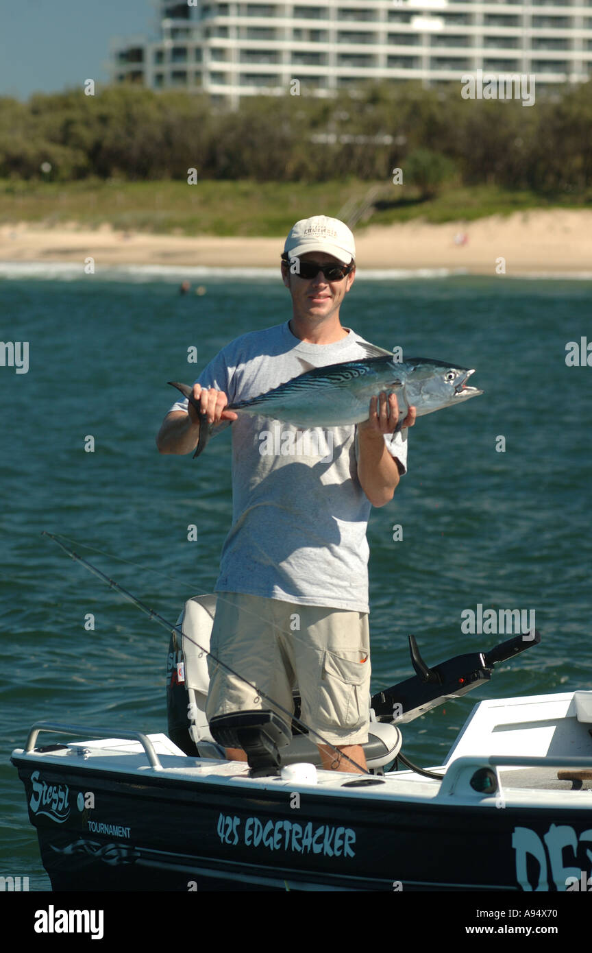 happy fisherman Mac mack Mackrel tuna Maroochydore Queensland Australia ...