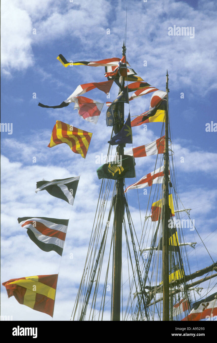 Tall ship Mast with flags in Sydney 200 years celebration Stock Photo ...