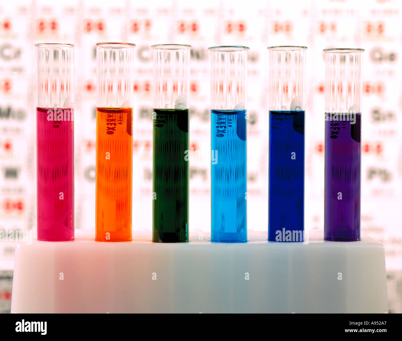 test tubes with coloured liquid in them Stock Photo - Alamy