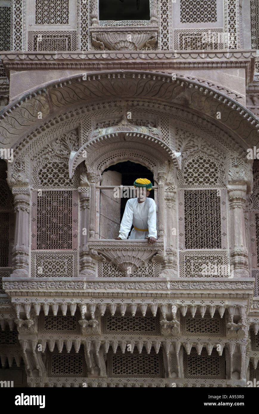 Guard looking out a window in Mehrangarh Fort in Jodhpur India Stock ...