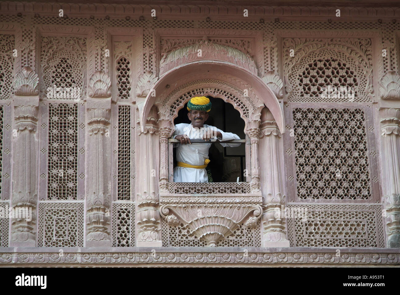 Guard looking out a window in Mehrangarh Fort in Jodhpur India Stock ...
