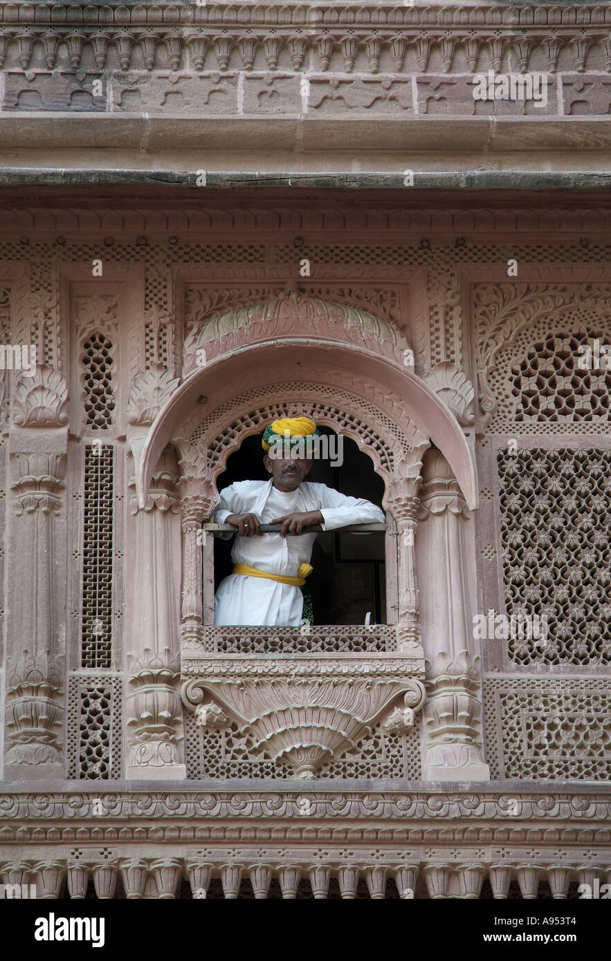 Guard looking out a window in Mehrangarh Fort in Jodhpur India Stock ...
