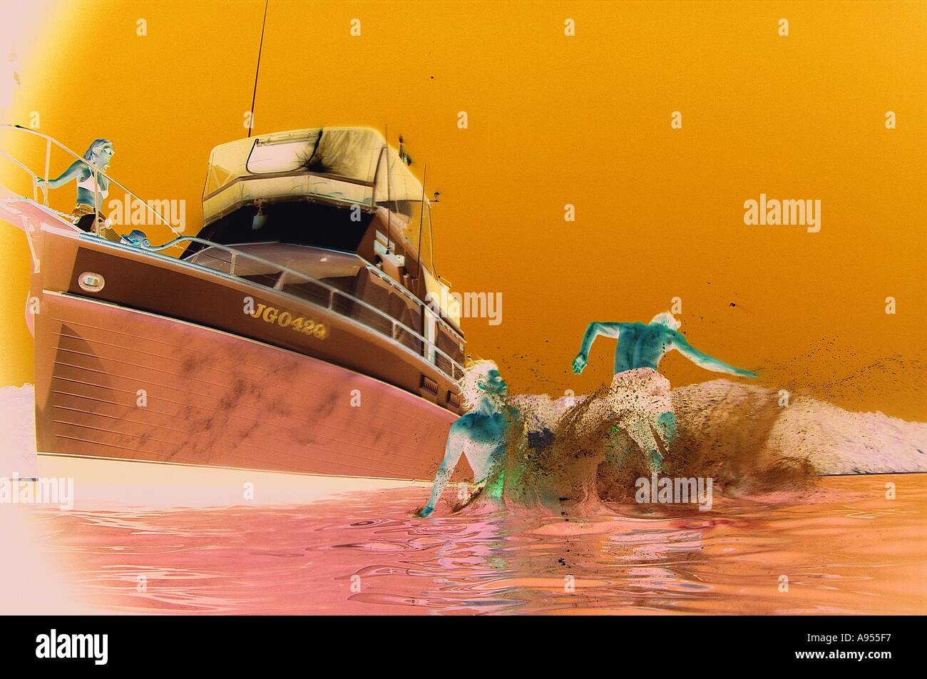 Photograph of people diving from boat Stock Photo - Alamy