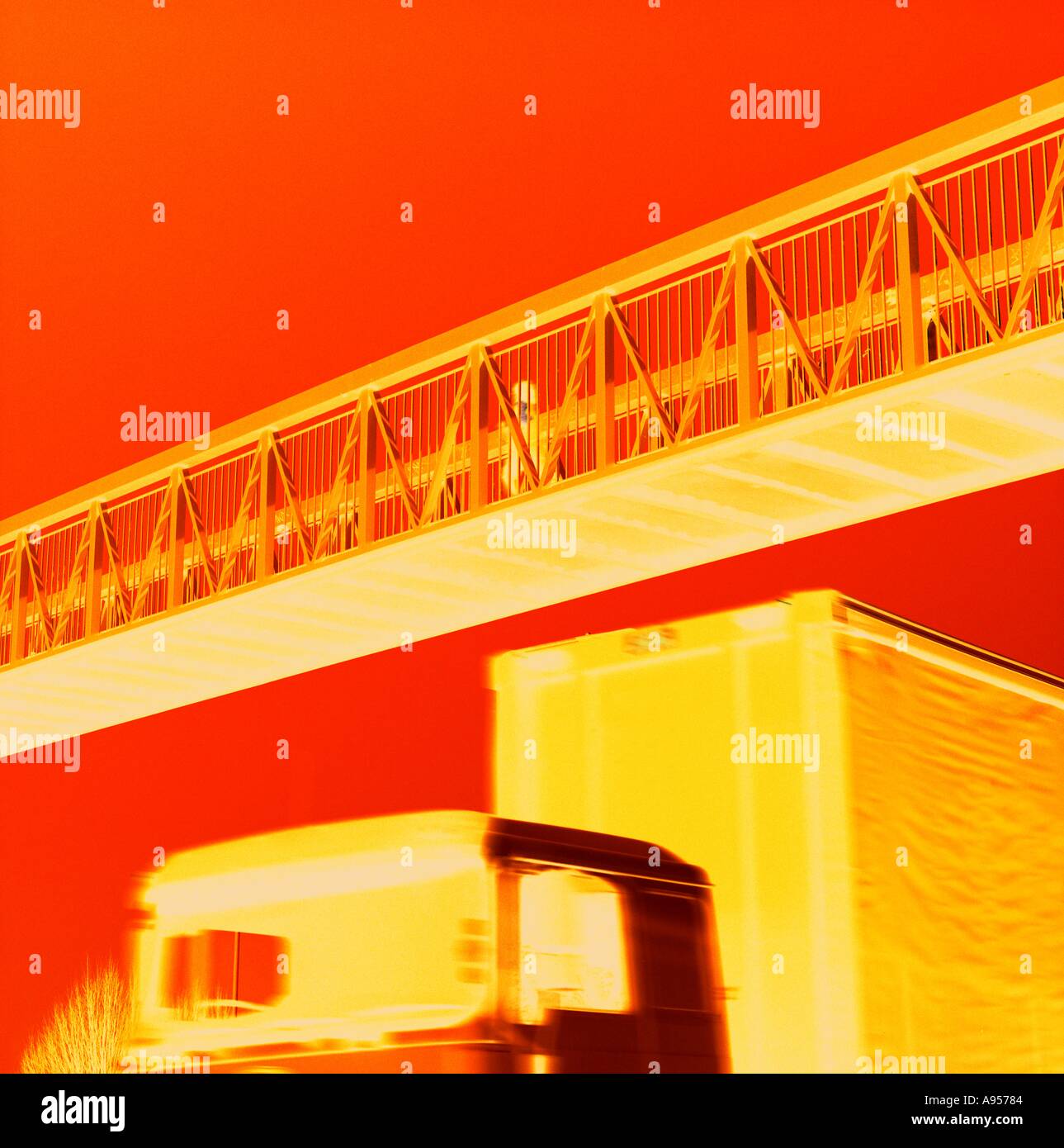 Photograph of truck under motorway bridge Stock Photo - Alamy