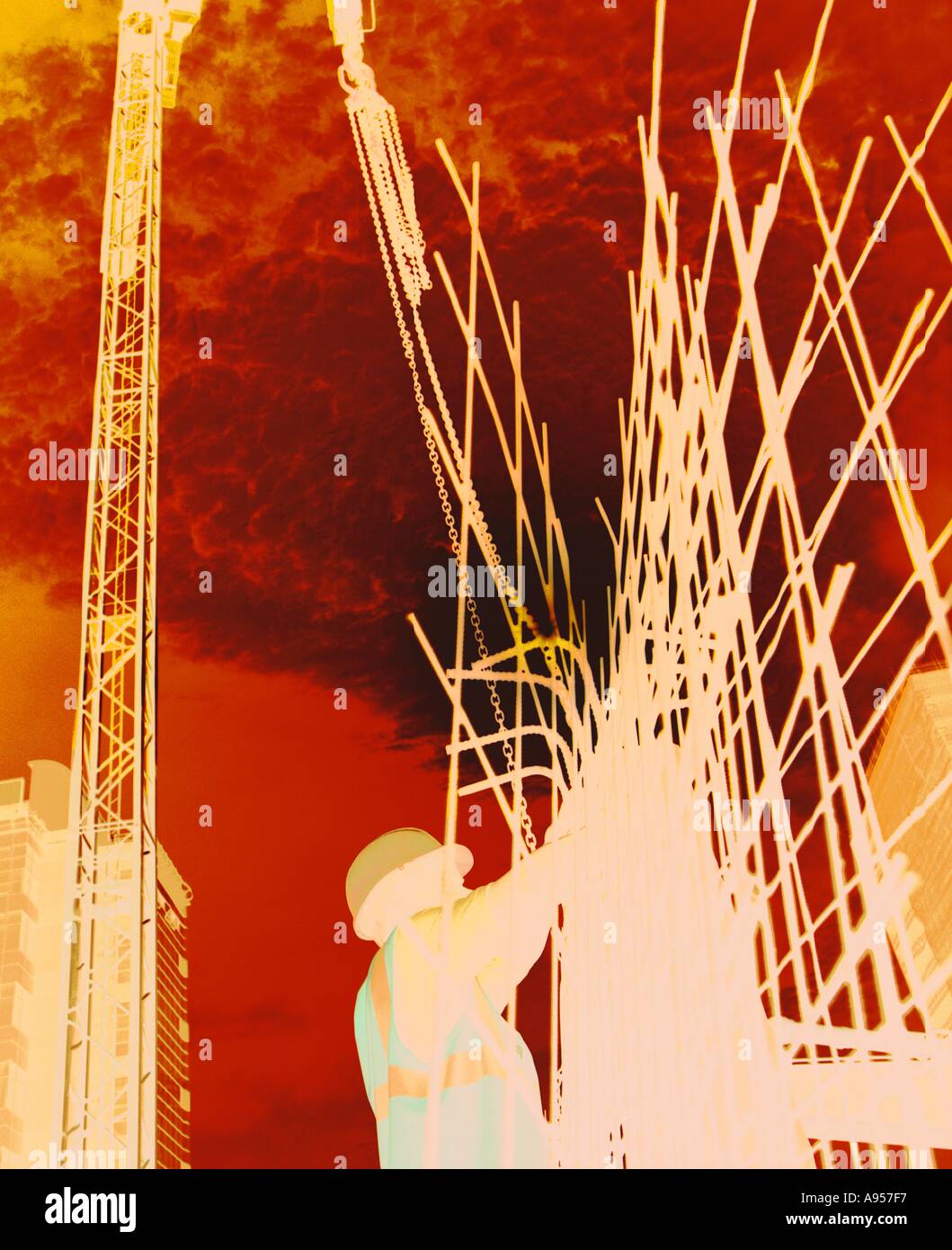 Photograph of construction worker working on steel framework Stock ...