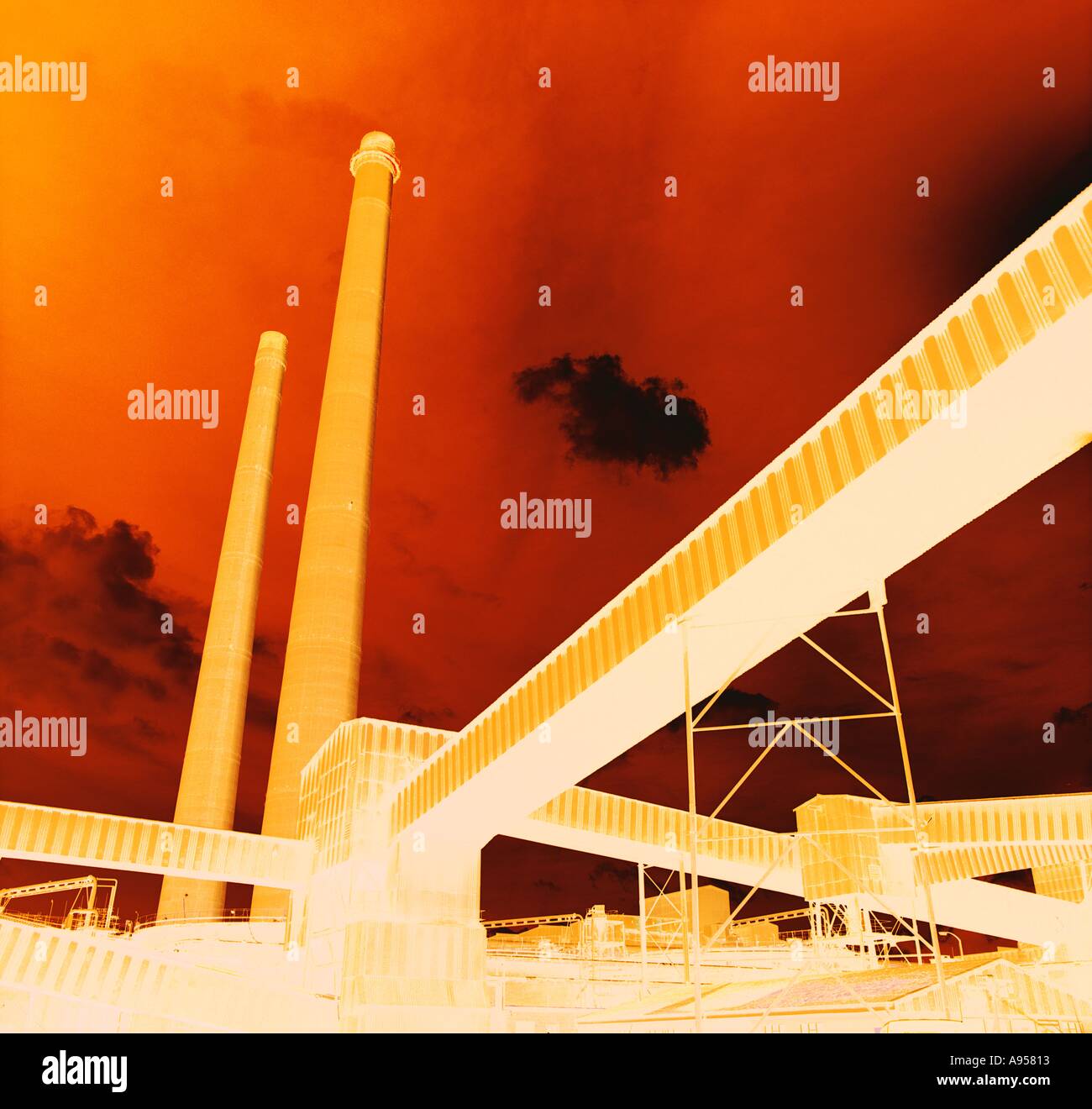 Photograph of large industrial site with material movement structure ...