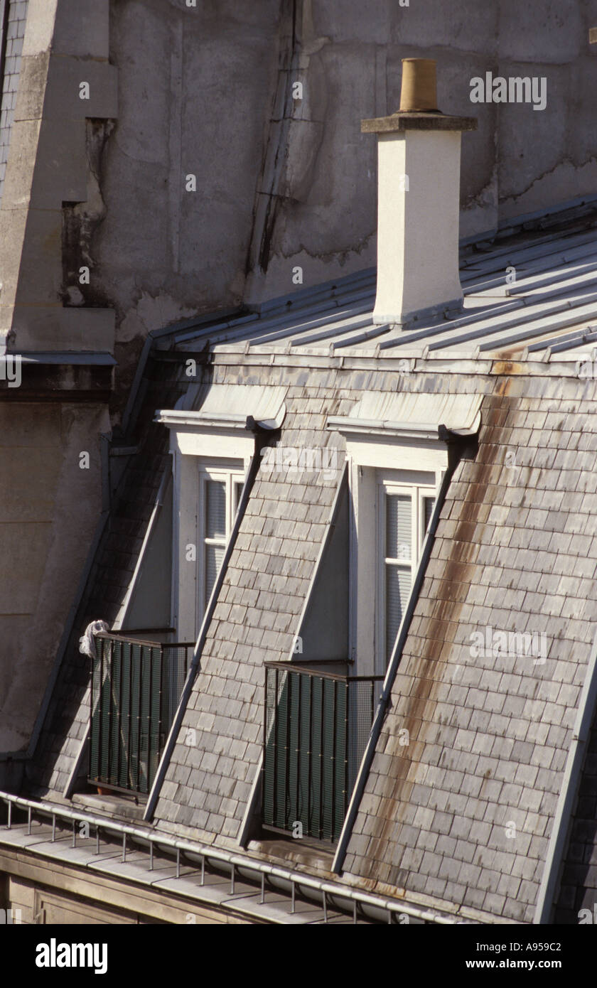 Paris top floor window balconies in the Latin Quarter with single ...