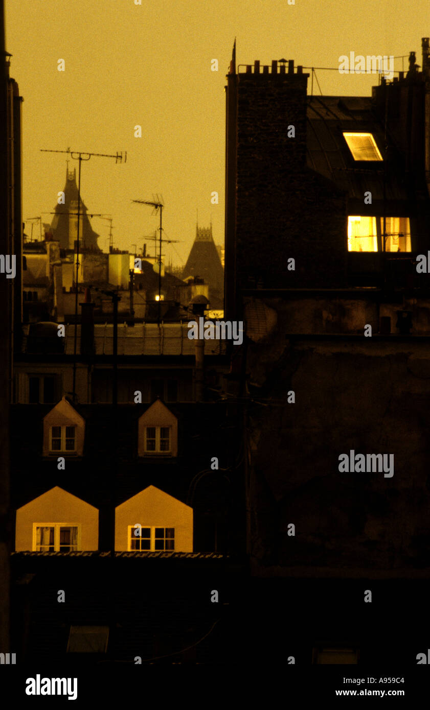 Unique view over Paris rooftops in the Latin Quarter at night as seen ...