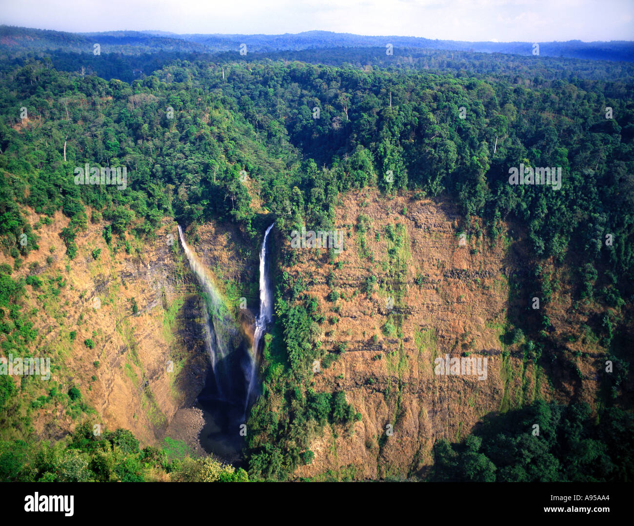 Aerial Tad Fan Waterfall Laos Stock Photo - Alamy