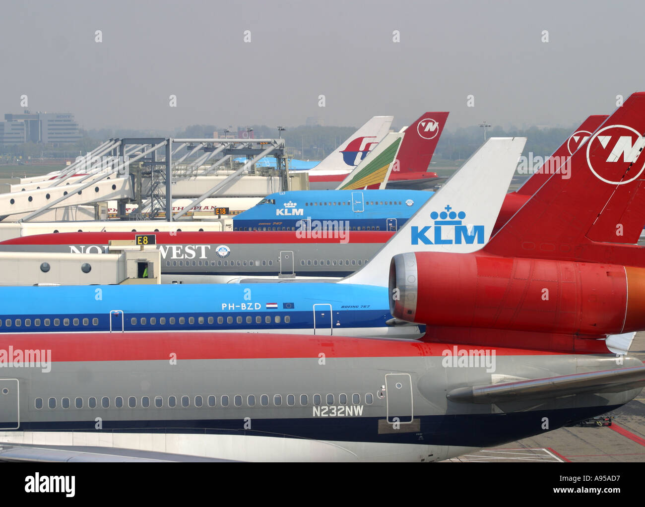 Northwest and KLM aircraft at Schiphol Airport Amsterdam Stock Photo ...