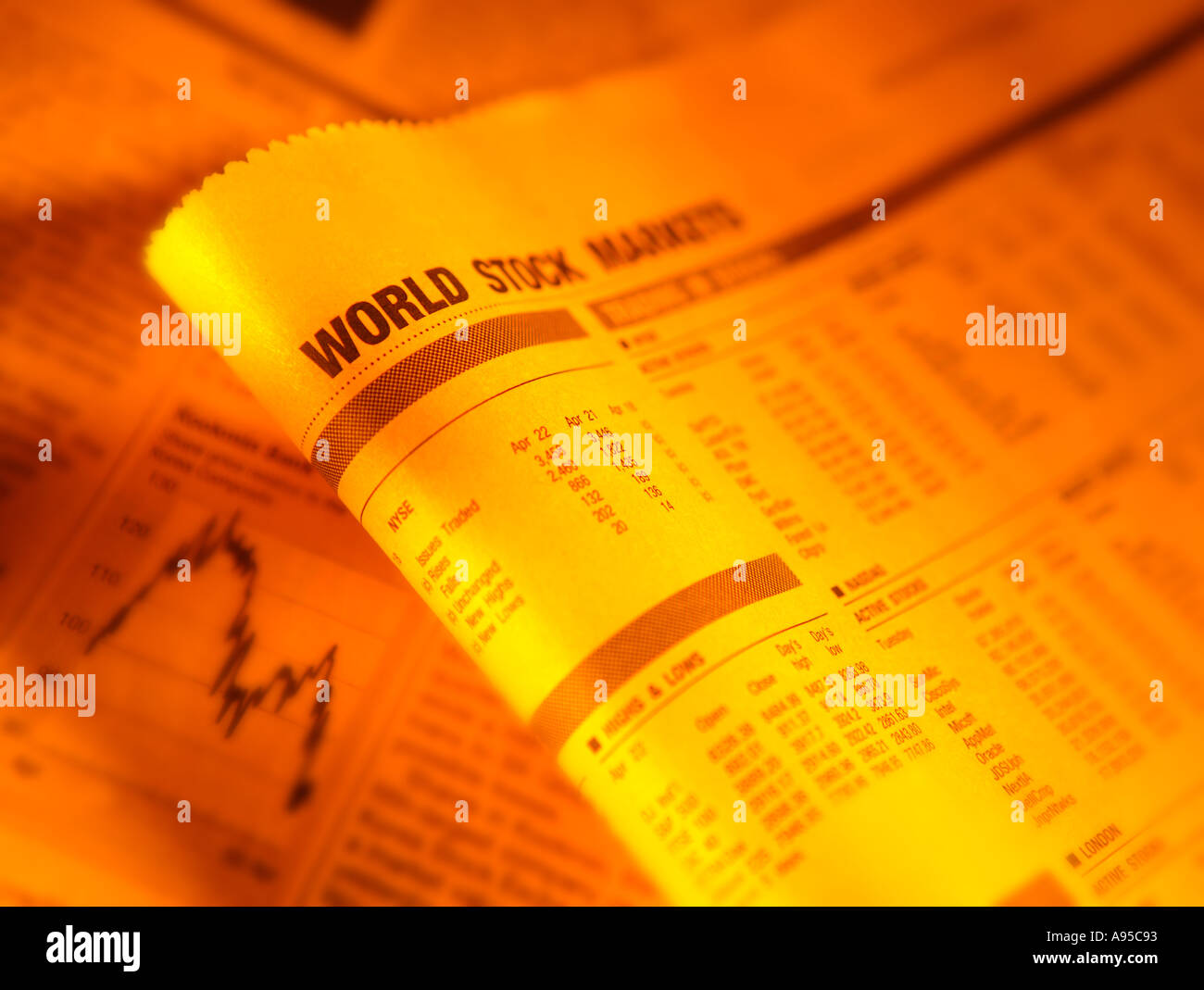 NEWSPAPER FINANCIAL PAGE SHOWING WORLD STOCK MARKET RATES Stock Photo ...