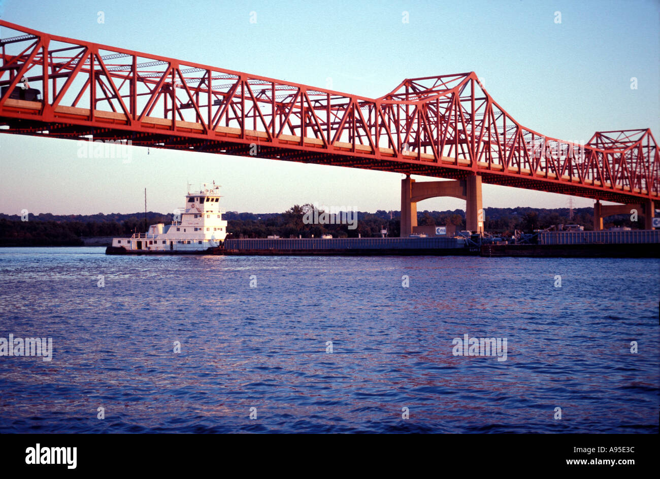 Bridge and barge Stock Photo - Alamy