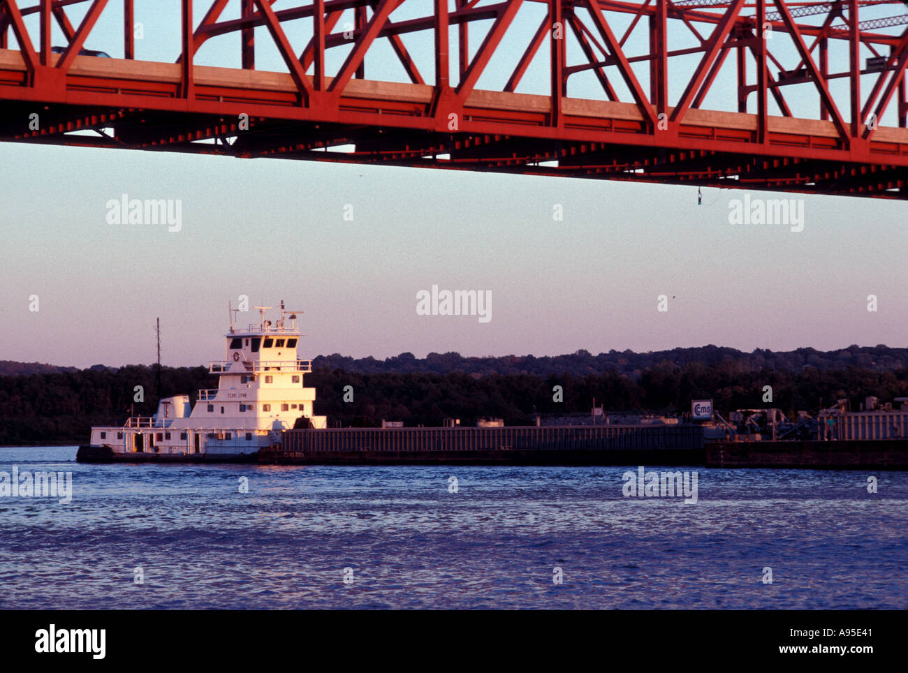 bridge and barge Stock Photo - Alamy