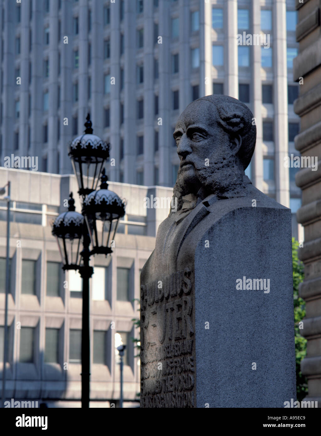Bust of Paul Reuter with Stock Exchange beyond, City of London, England ...