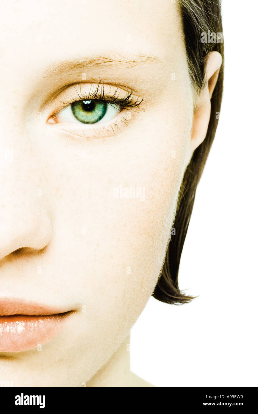 Teenage girl's face, cropped front view Stock Photo - Alamy