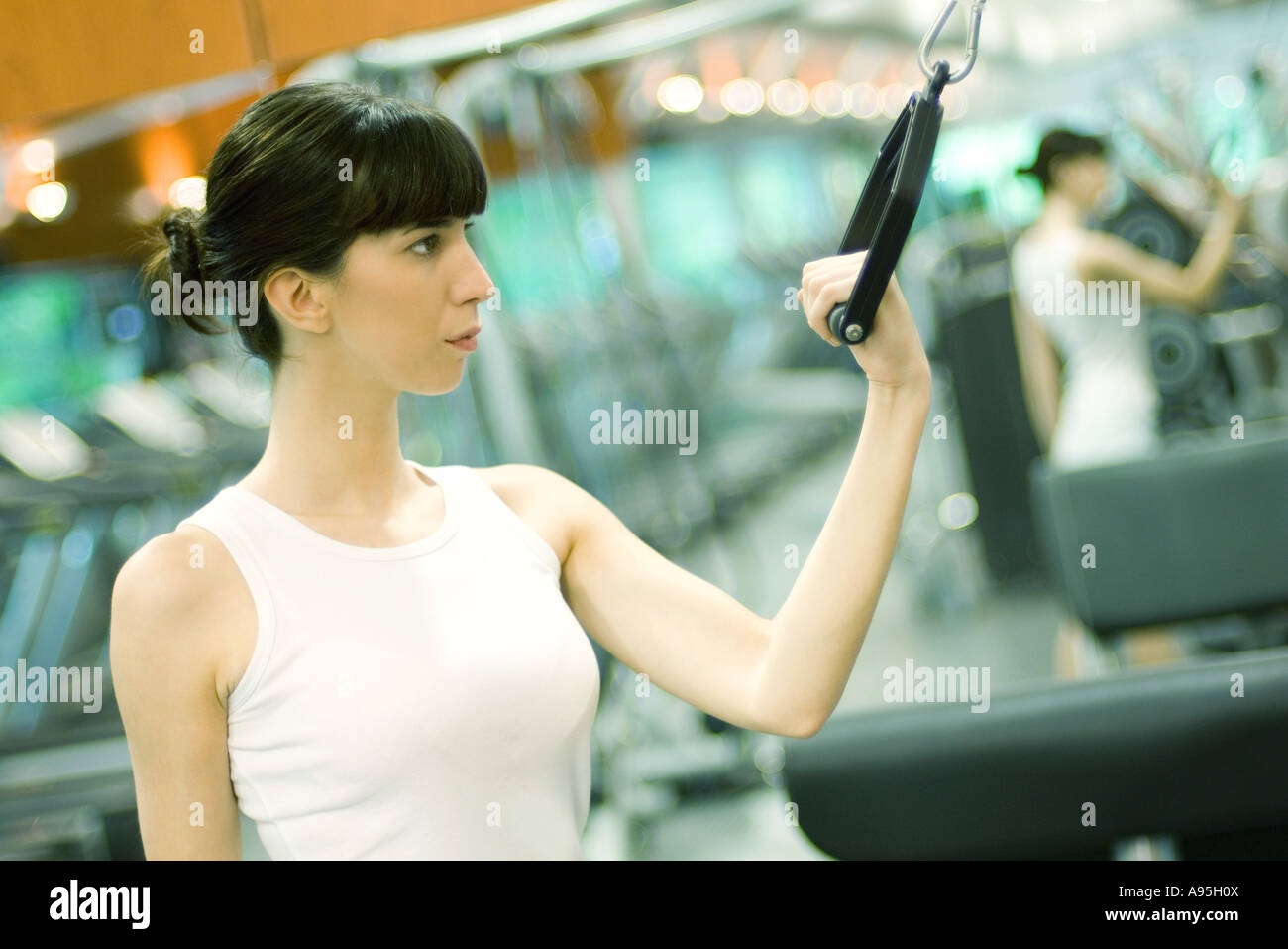 Woman pulling hair in mirror hi-res stock photography and images - Alamy