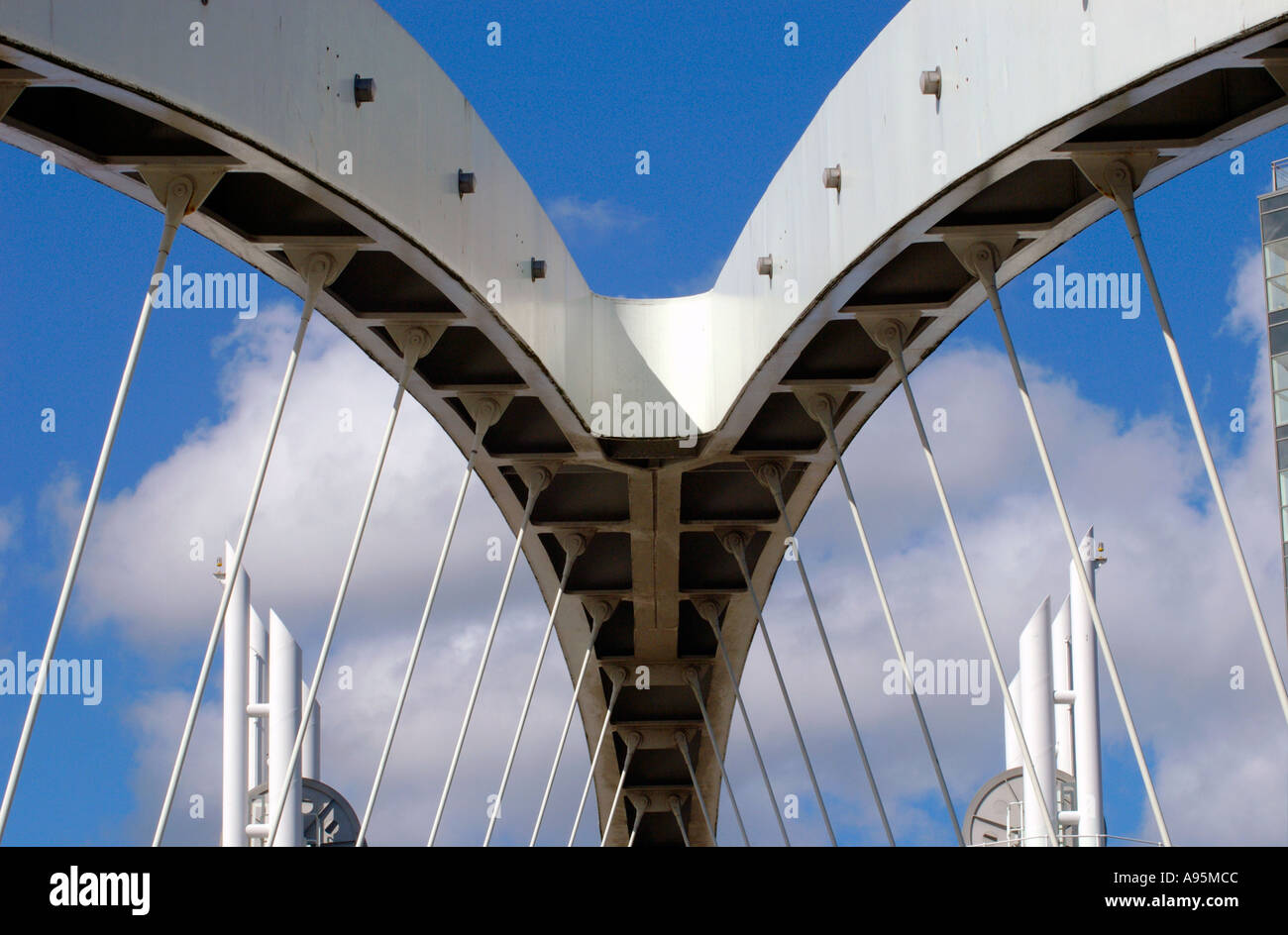 Arch of lifting bridge at Salford Docks Manchester Stock Photo - Alamy