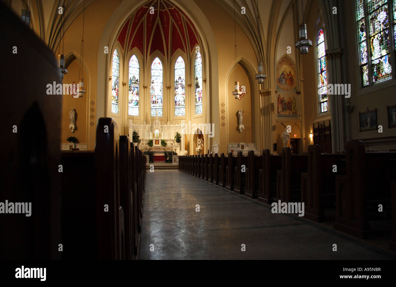 The church is empty. Light in the tunnel Stock Photo - Alamy