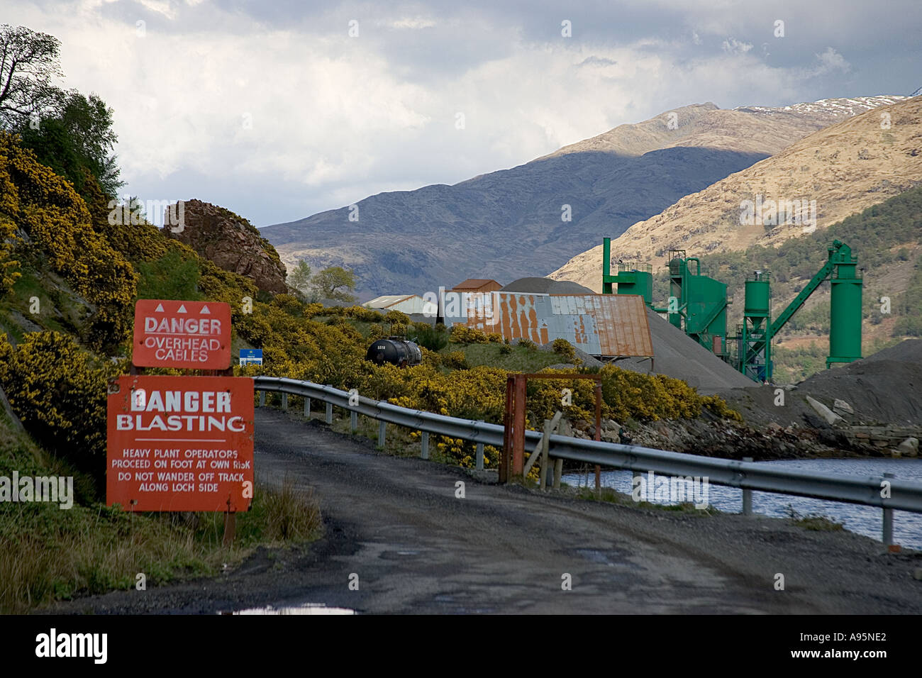 Danger blasting sign Scotland Bonawe Quarries Loch Etive Stock Photo ...