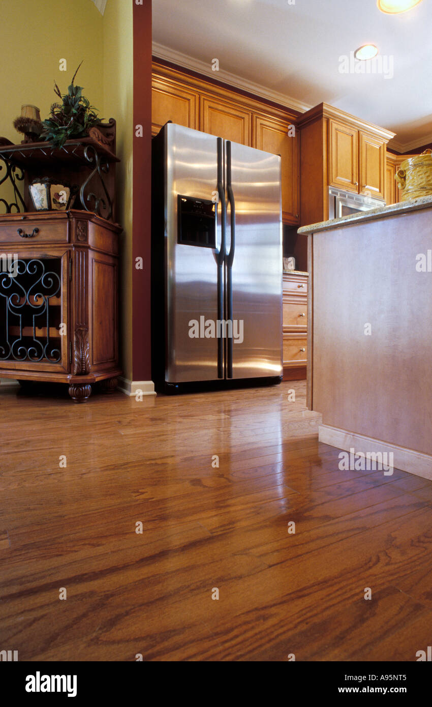Low angle flooring shot looking up towards the kitchen Stock Photo - Alamy