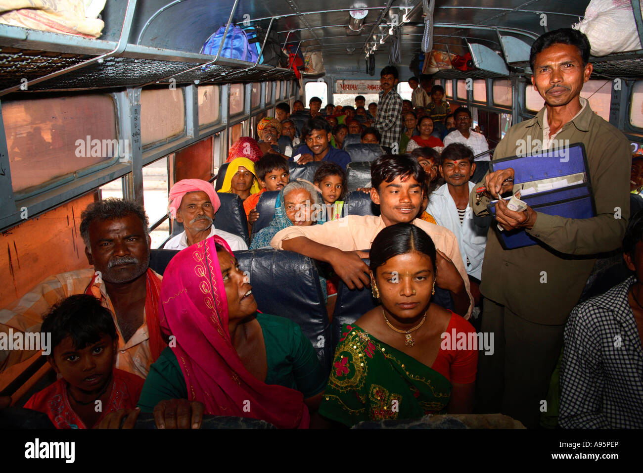 Indian Bus Passengers and Conductor travelling from Vadodara to ...