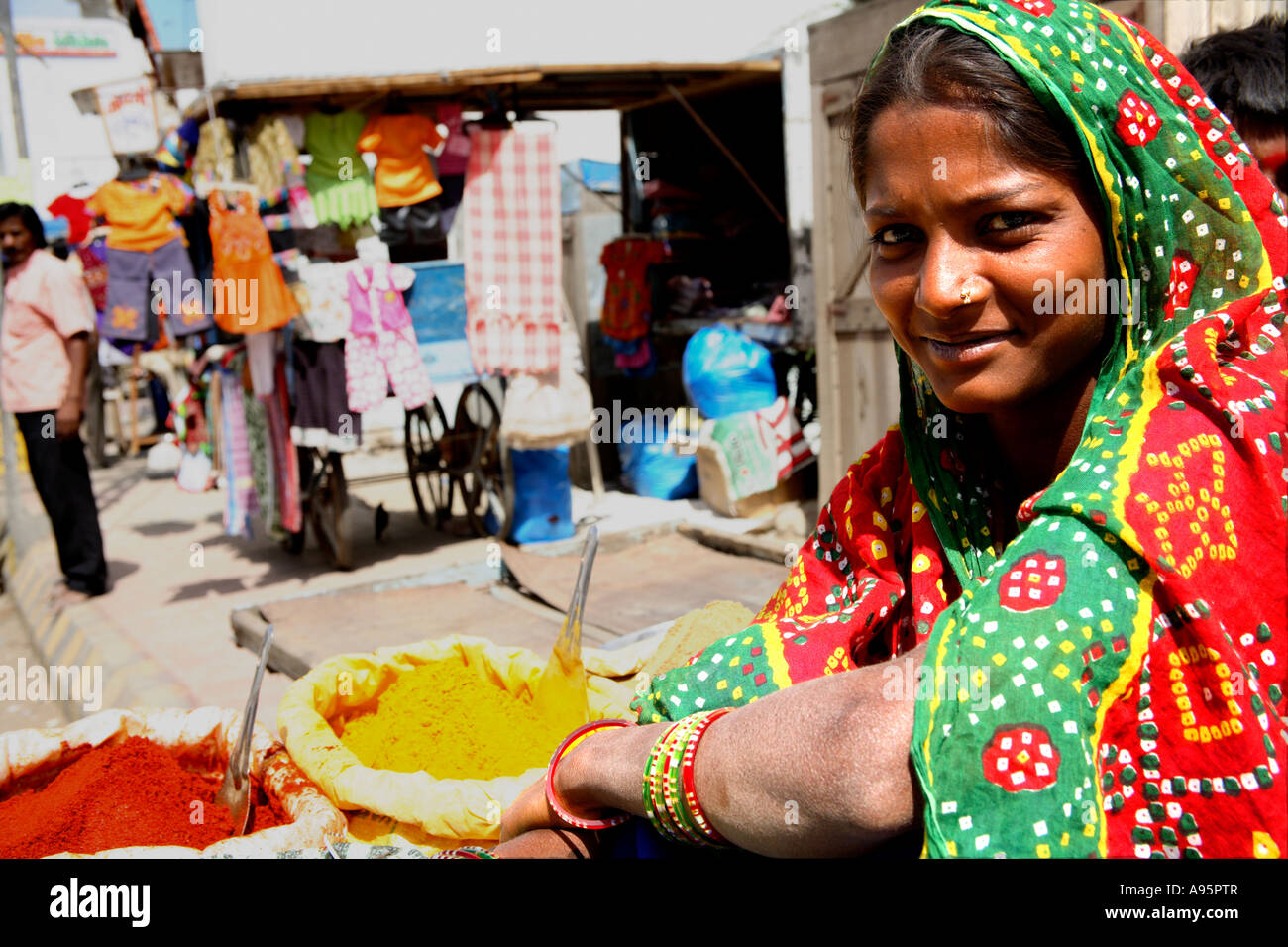 Indian Female Trader on Spice Stall, Anjar, Gujarat, India Stock Photo ...