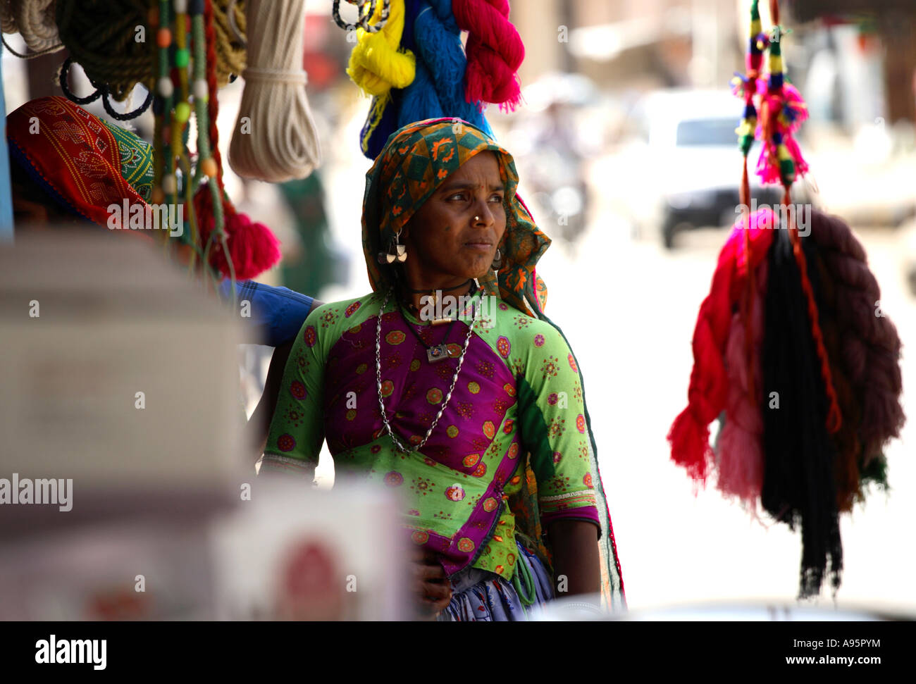 Indian Tribal Woman at Fabric Stall in Anjar, Kutch, Gujarat, India ...