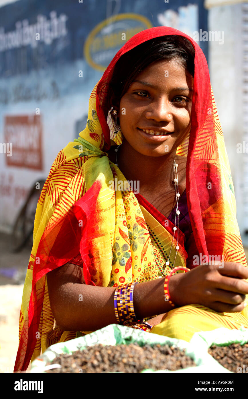 Female Indian Trader on Spice Stall, Anjar, Gujarat, India Stock Photo ...