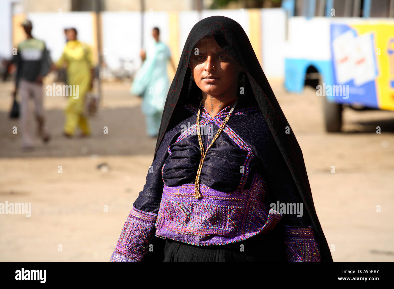 Rabari tribal woman at Bhuj bus-stand, Kutch district, Gujarat, India ...