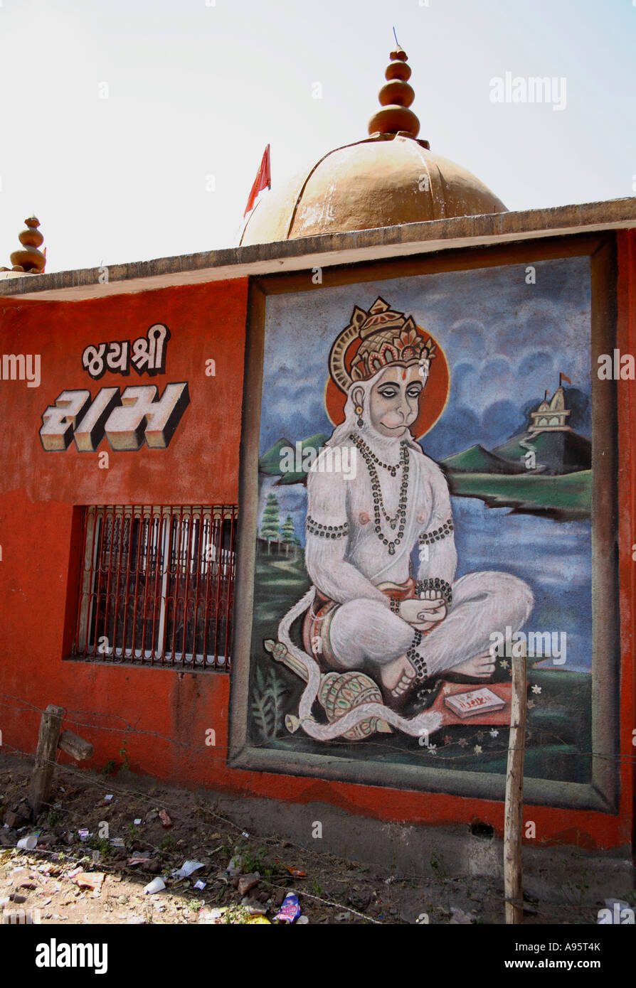 Hanuman - the monkey God mural painted on a wall in Champaner, Gujarat ...