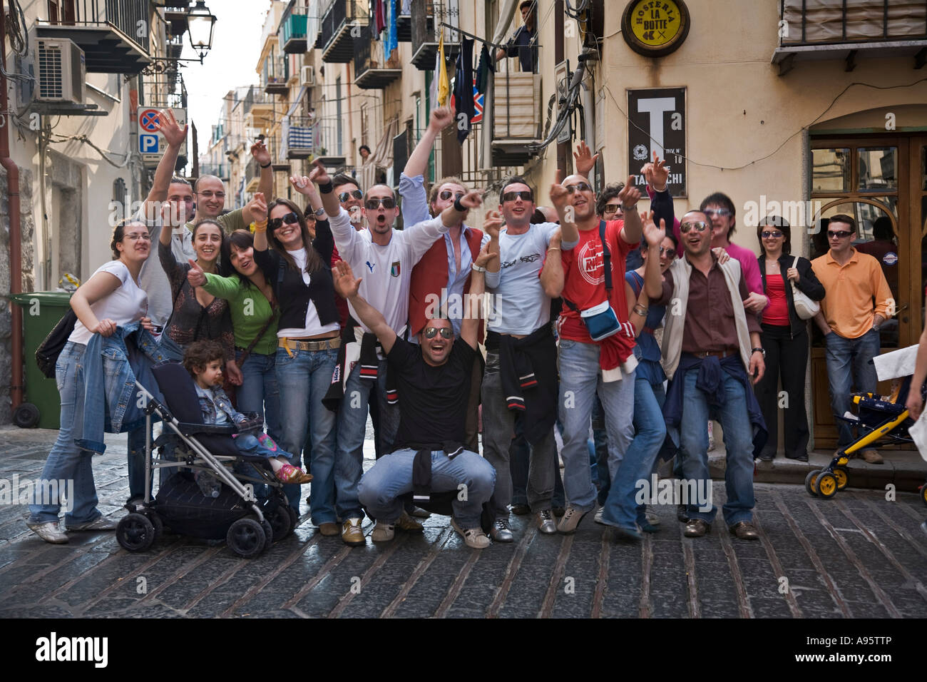 Young Italians celebrating on April 25th Italian Liberation Day Cefalu ...