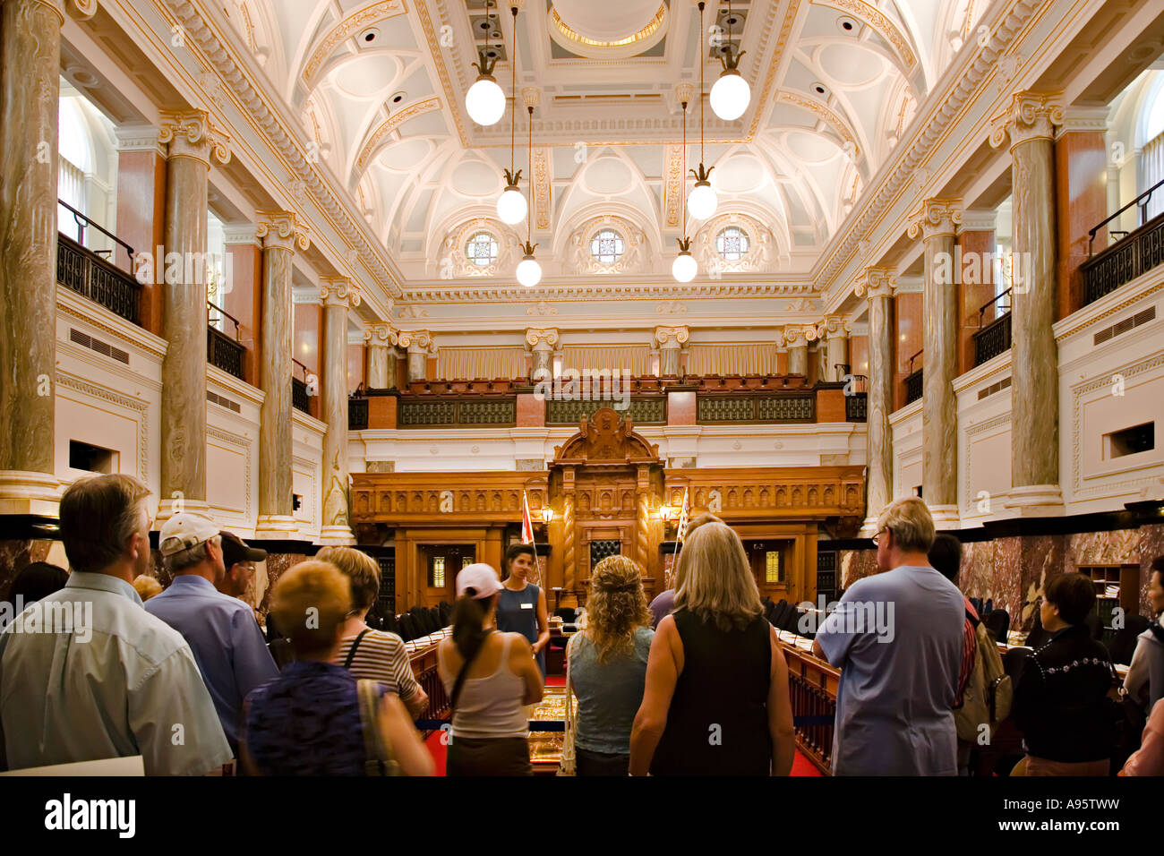 Tour group in Parliament Buildings legislature Victoria Canada Stock ...