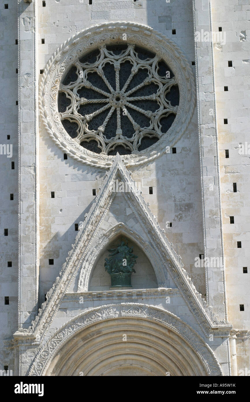 Circular window in the front of Fermo Carthedral .Le Marche Italy Stock ...