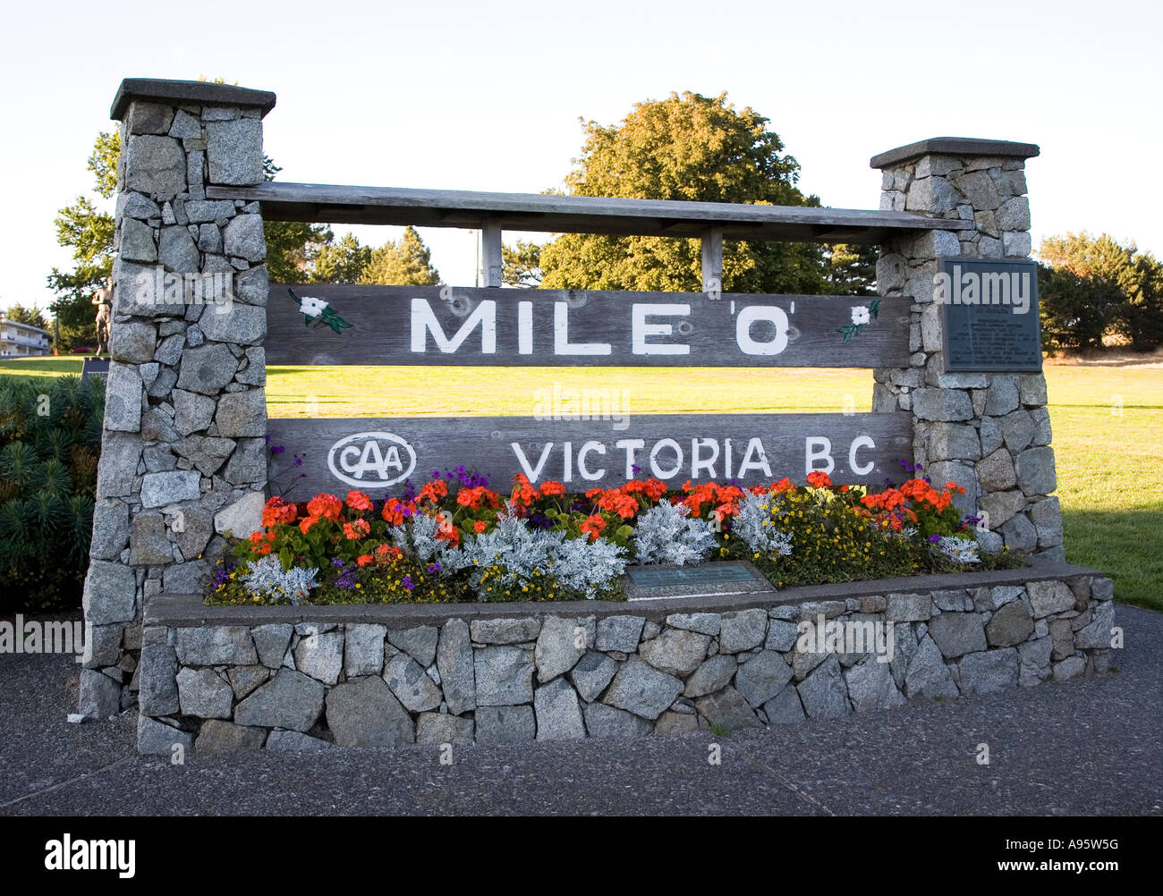 Mile 0 marker sign of the 8000 kilometre trans Canadian Highway ...