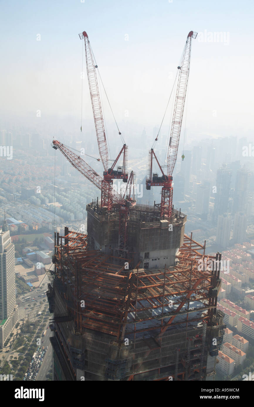 Skyscraper under construction Pollution Pudong Shanghai China Stock ...