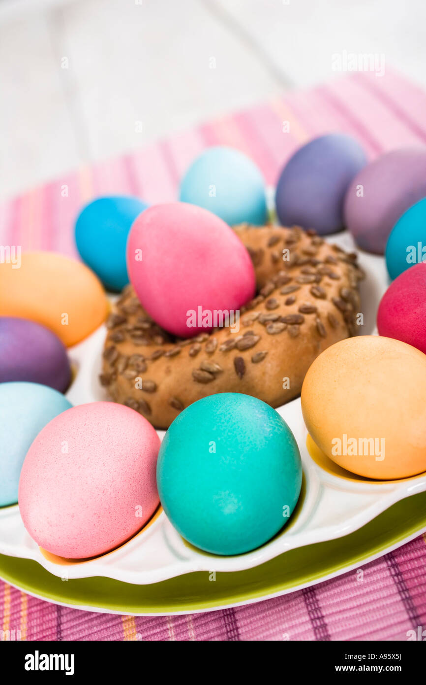 Easter eggs with a bagel Stock Photo - Alamy