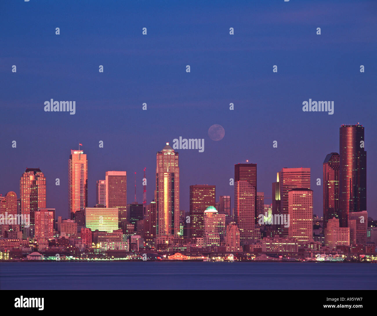 Moonrise Over Seattle Skyline At Sunset From West Seattle Seattle ...