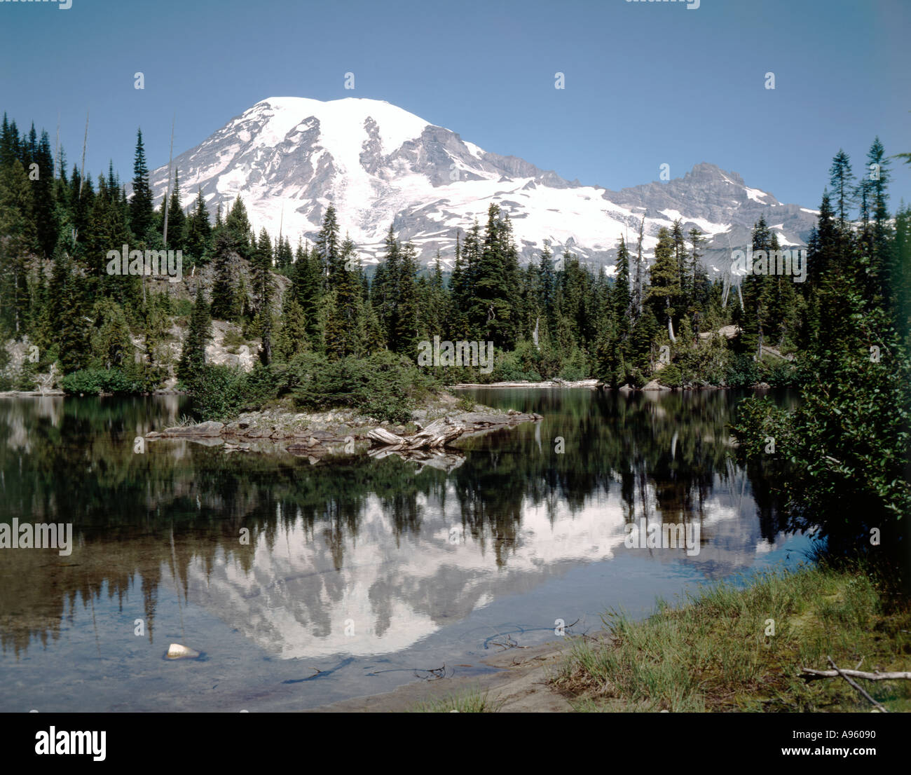 Mount Ranier National Park in Washington showing the mountain reflected ...