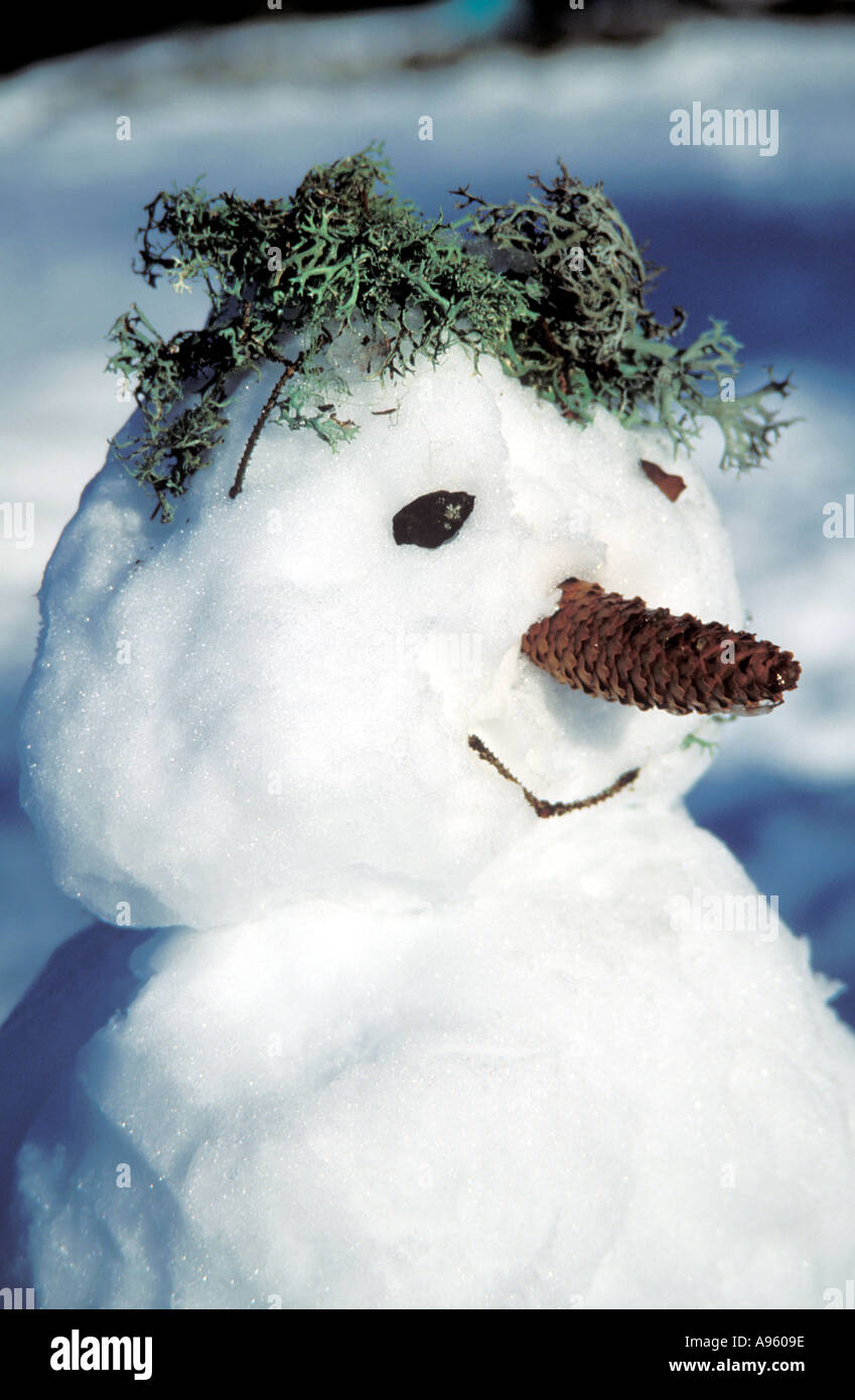 Snowman with a happy smiley face Stock Photo - Alamy