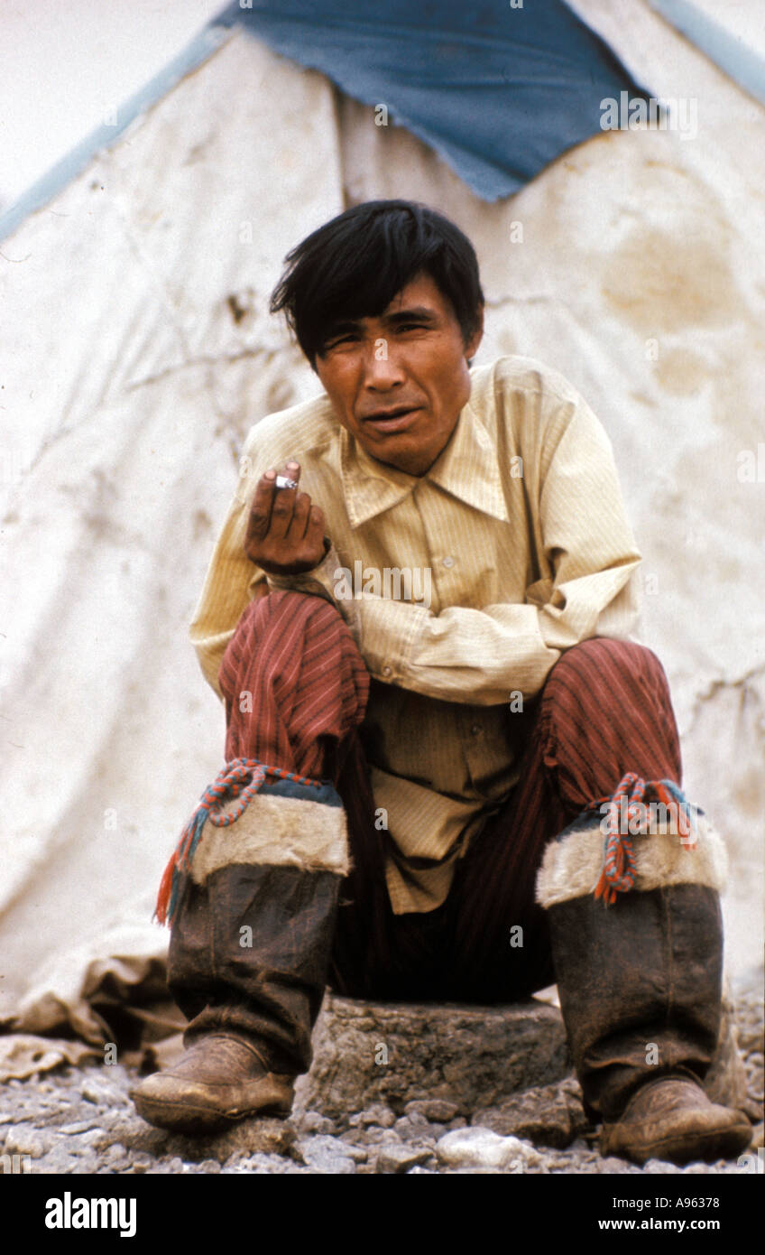 Inuit man sitting outside tent Pangnirtung Baffin Island Stock Photo ...