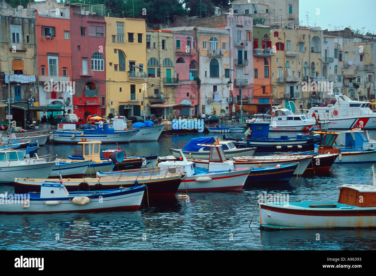 Boats and houses in Procida s main harbour Procida Island Campania ...