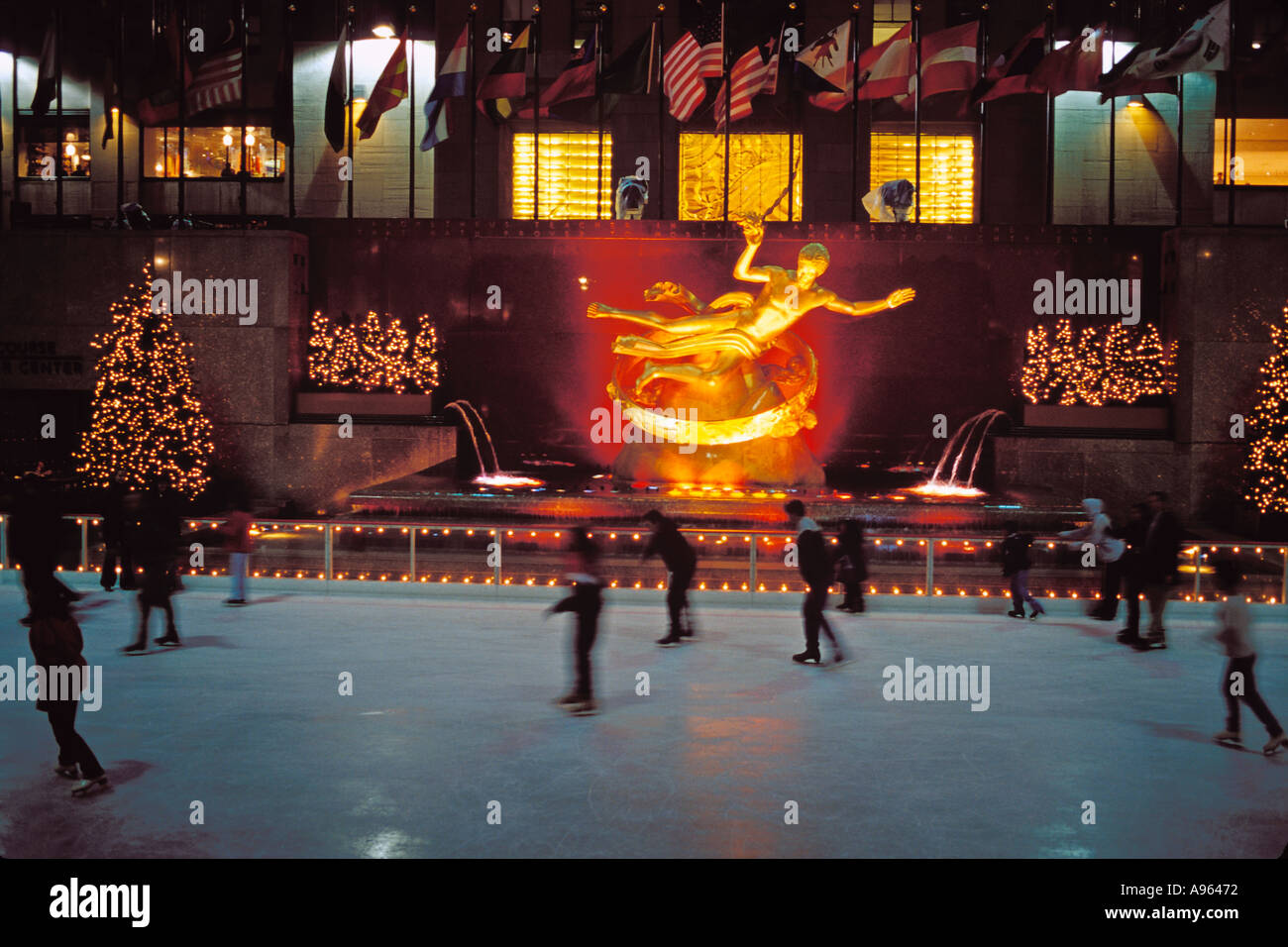 Ice Skating Rink At Rockefeller Center At Night New York City New York ...