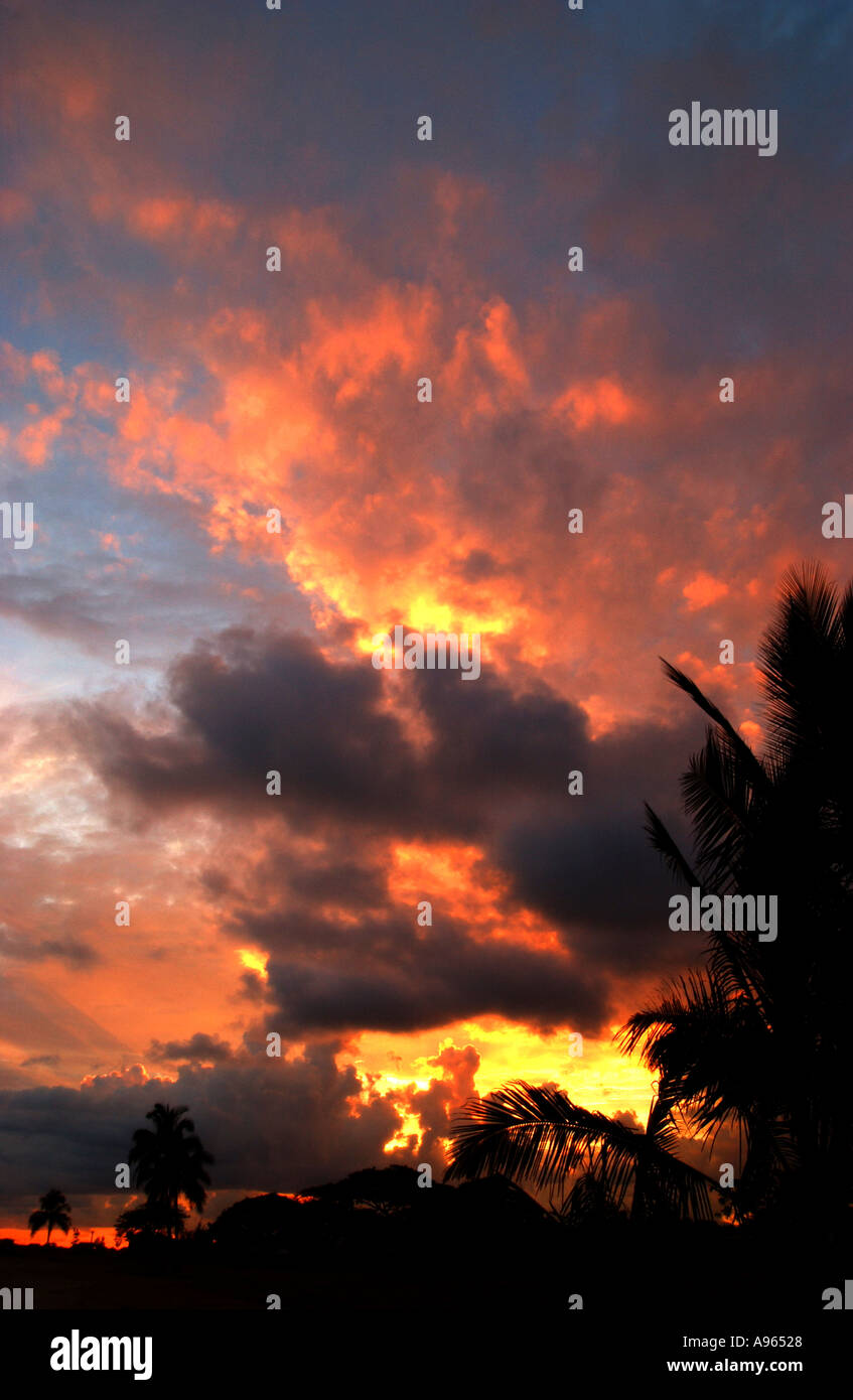 Vertical color image of vibrant sunset on island in Hawaii Stock Photo ...