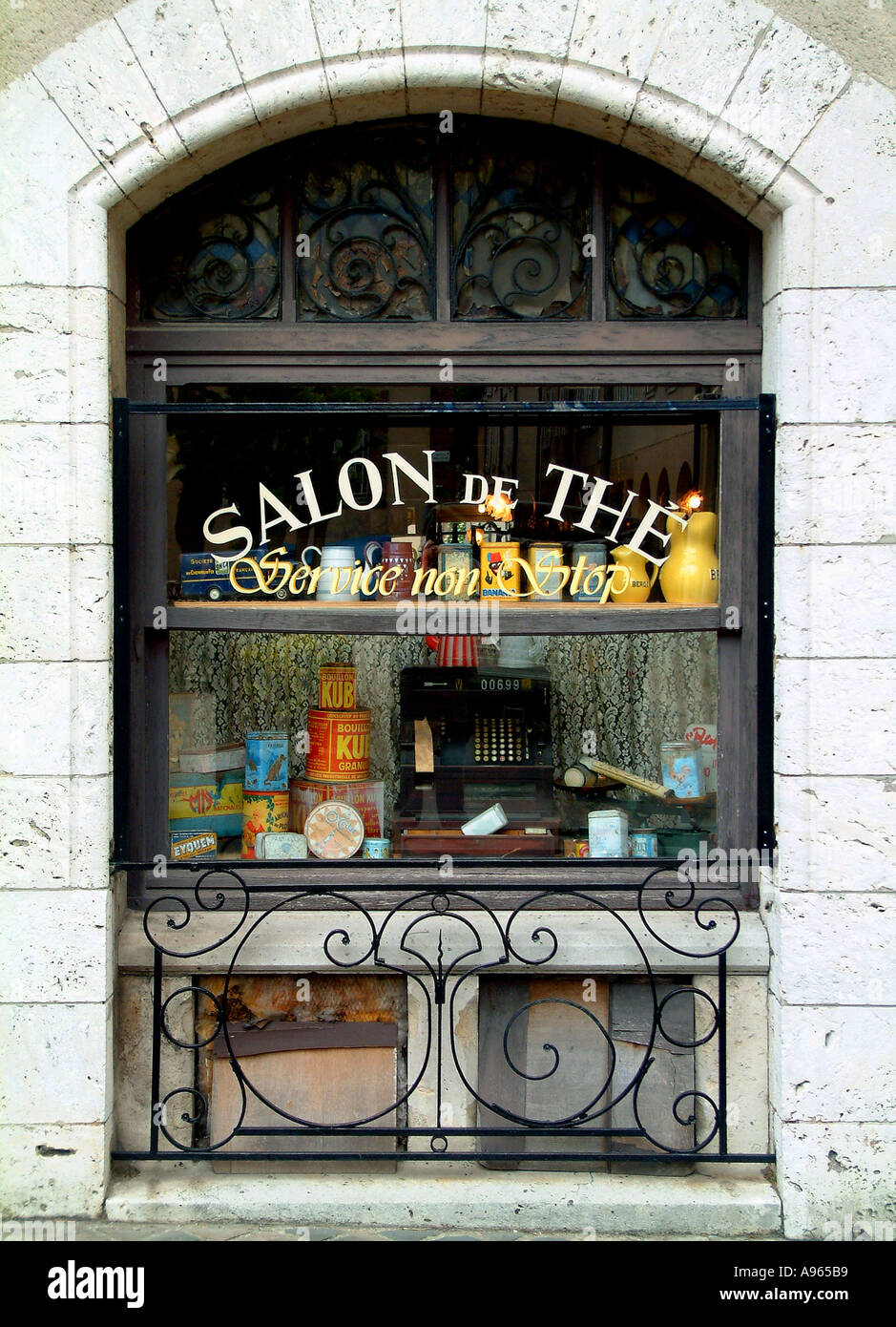 The window of a tea room in the town of Chartres in France Stock Photo ...