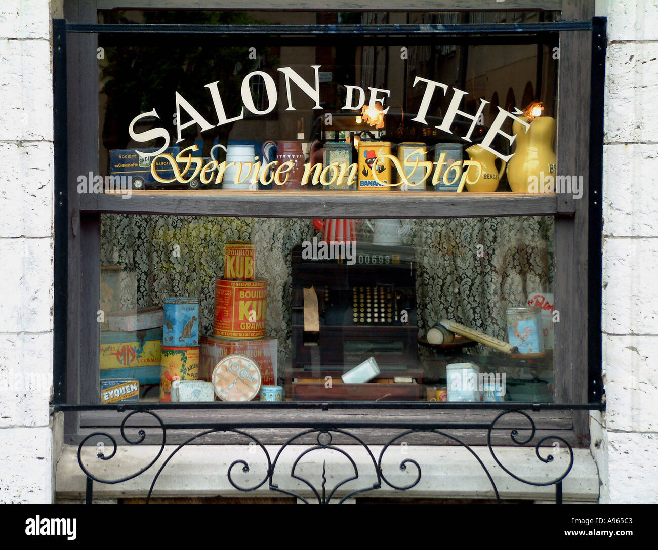 The window of a tea room in the town of Chartres in France Stock Photo ...